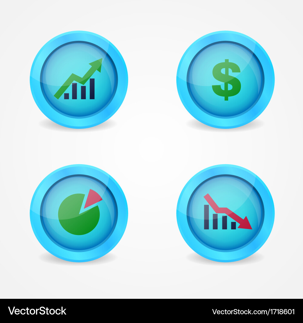 Financial signs on glossy icons Royalty Free Vector Image