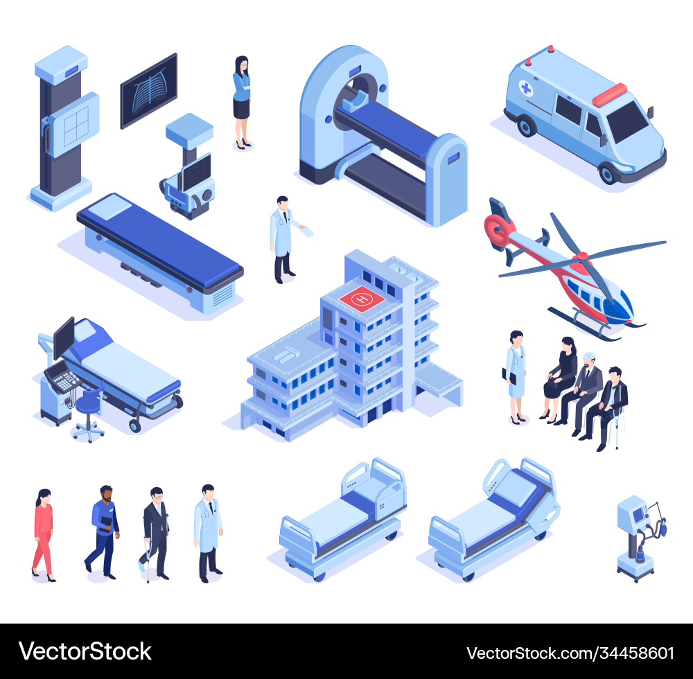 Hospital isometric set Royalty Free Vector Image