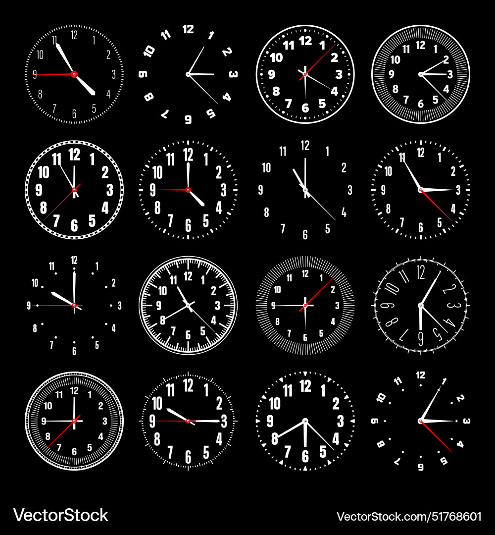Mechanical clock faces with hands bezel watch Vector Image