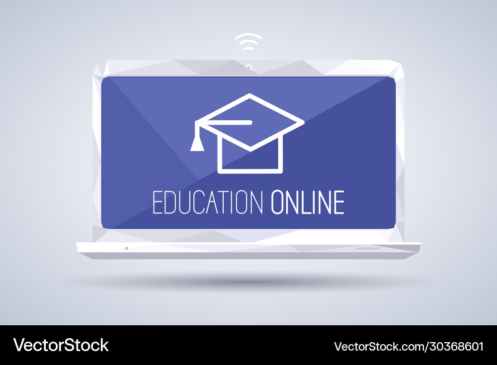 Online education laptop and graduation hat Vector Image
