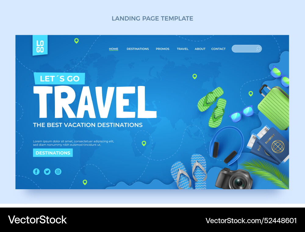 Realistic travel landing page Royalty Free Vector Image