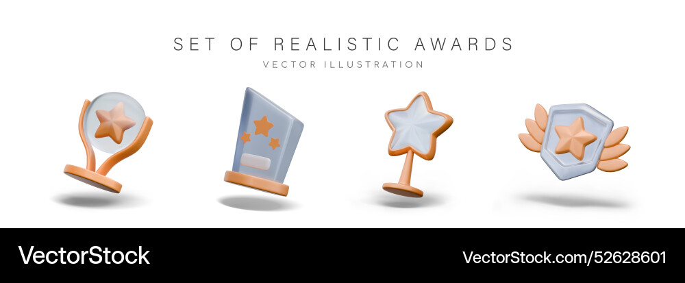 Set of realistic awards in tilted position trophy Vector Image