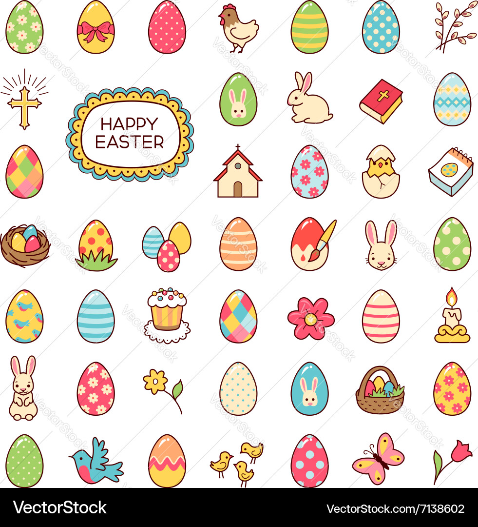 Cute Easter Icons Collection Royalty Free Vector Image