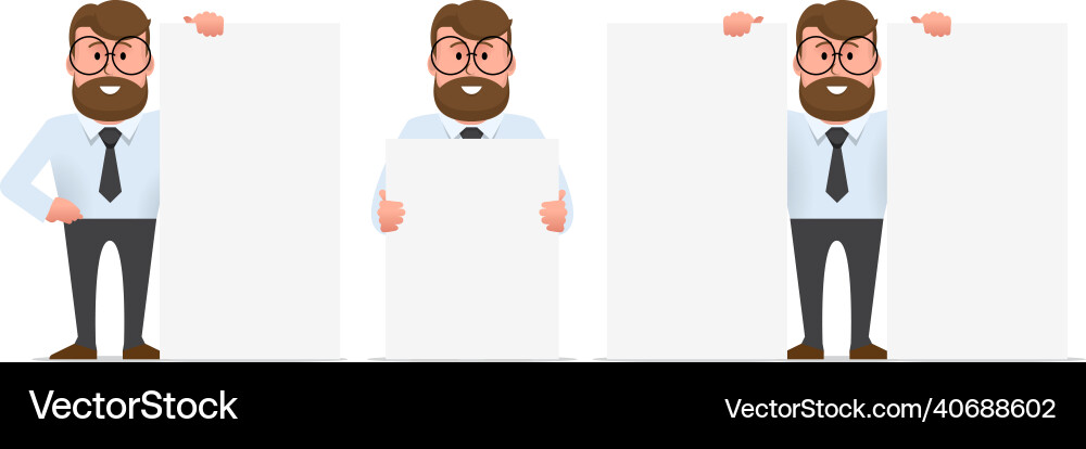 Happy man shows two banners design for comparing Vector Image