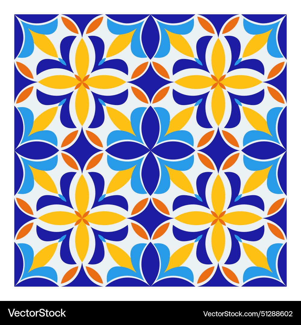 Mediterranean blue and yellow ceramic tile design Vector Image