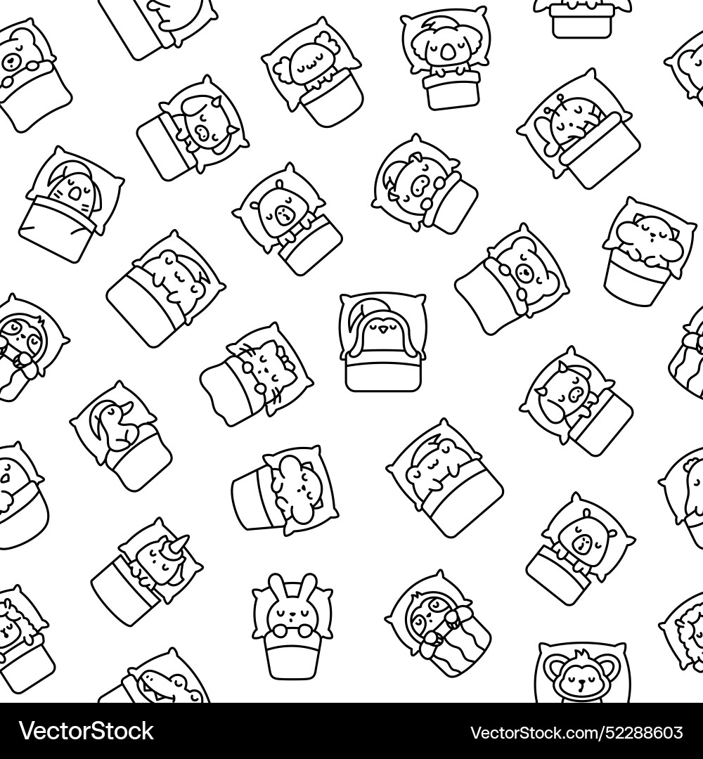 Cute sleeping animals in bed coloring page Vector Image