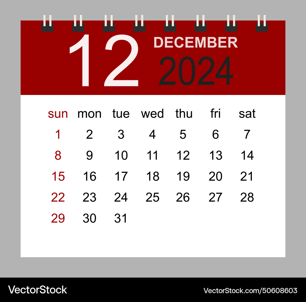 December 2024 monthly calendar template Royalty Free Vector