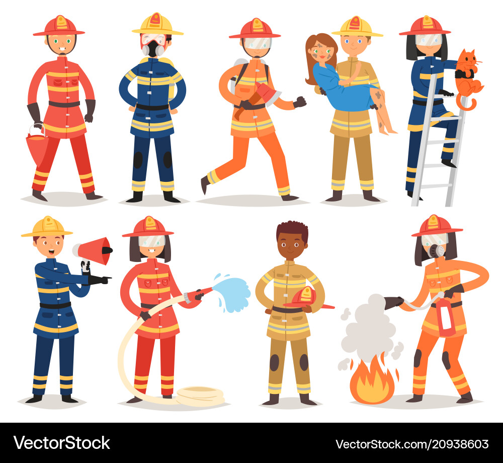 Firefighter cartoon fireman character Royalty Free Vector
