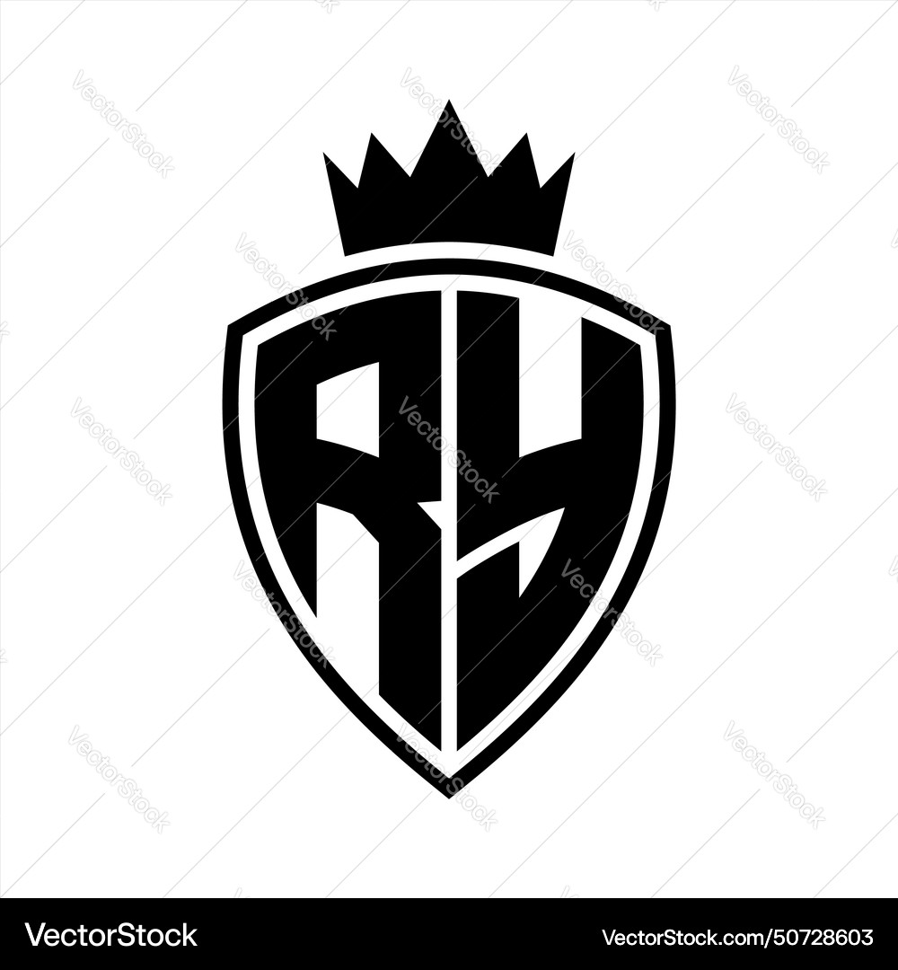 Ry letter monogram shield and crown outline shape Vector Image