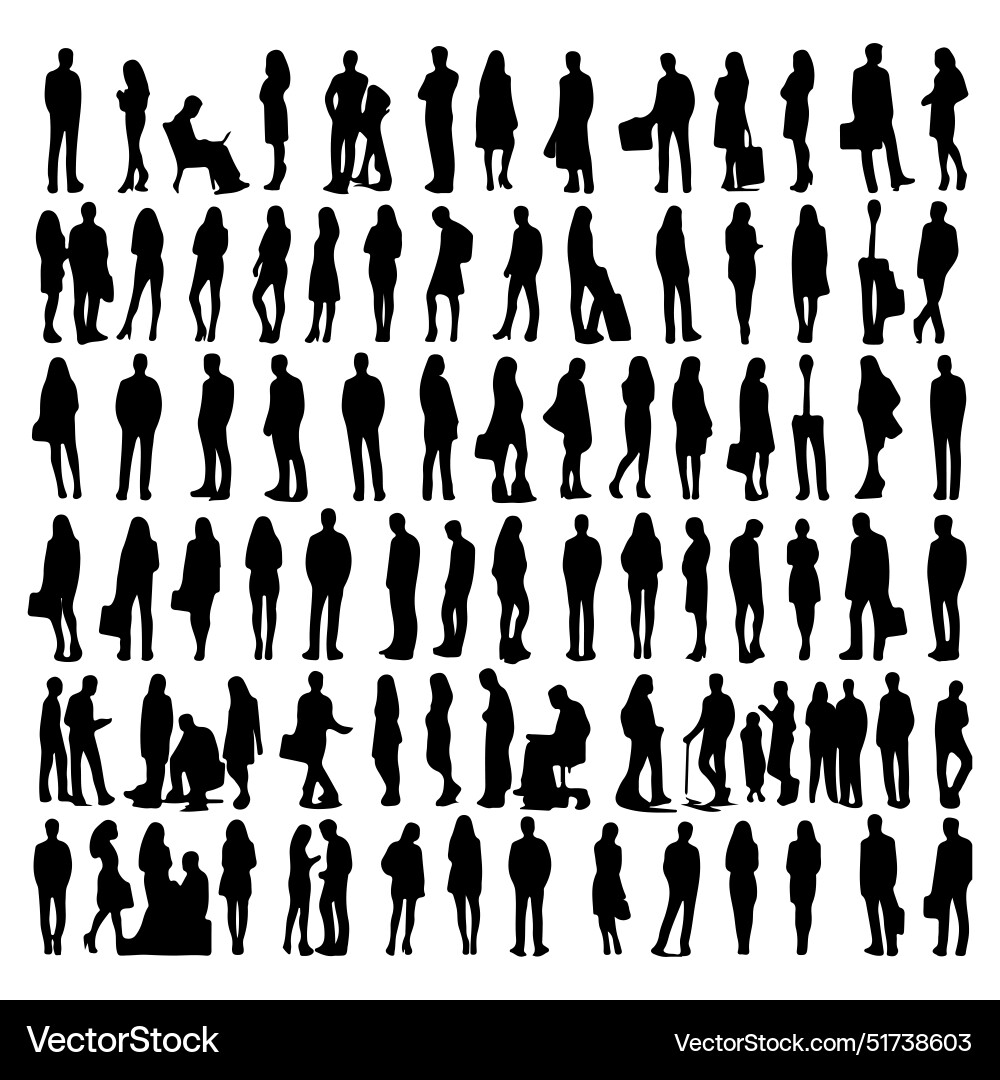 Silhouette set of multiple people together Vector Image