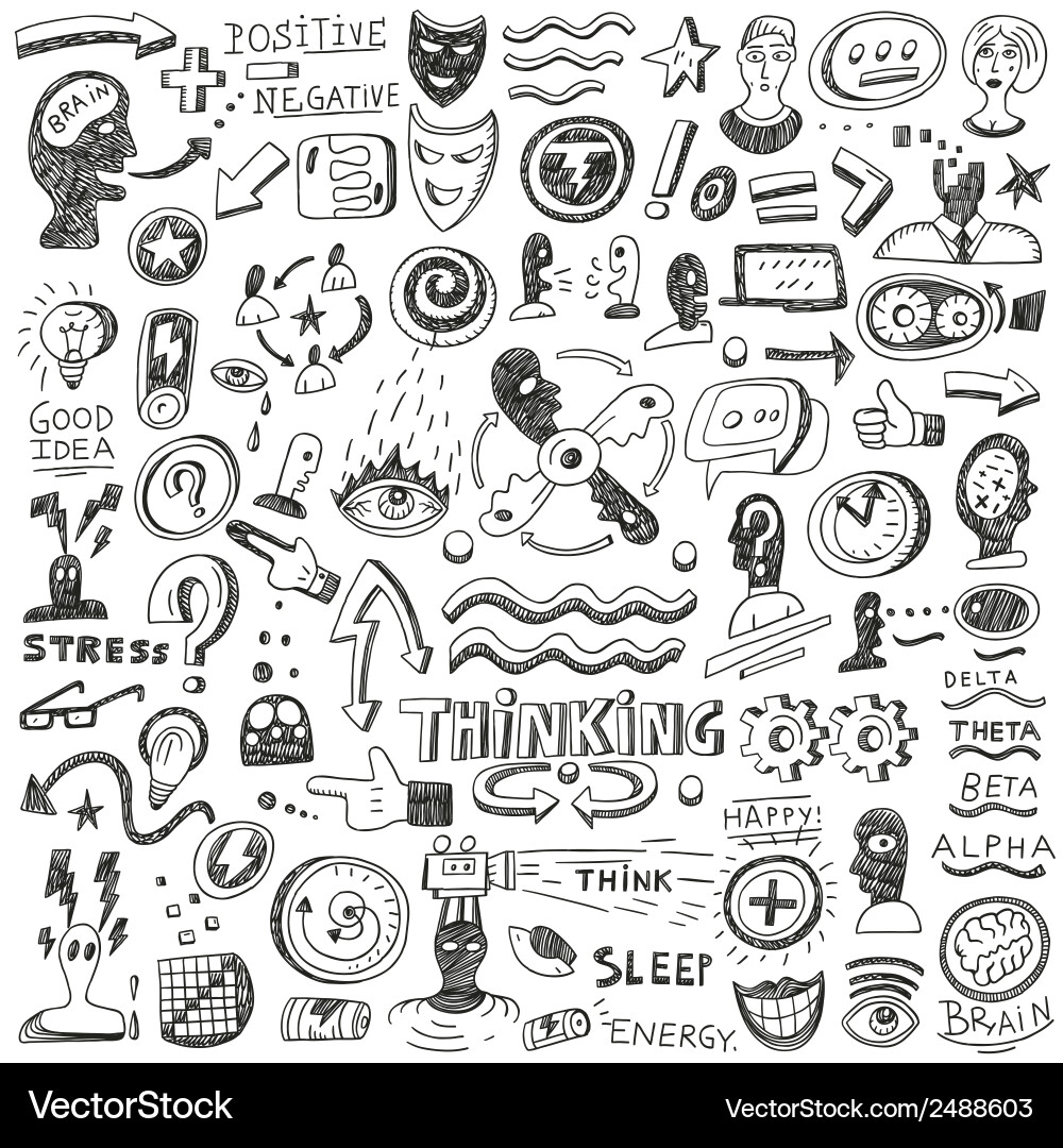Thinking psychology - doodles set Royalty Free Vector Image