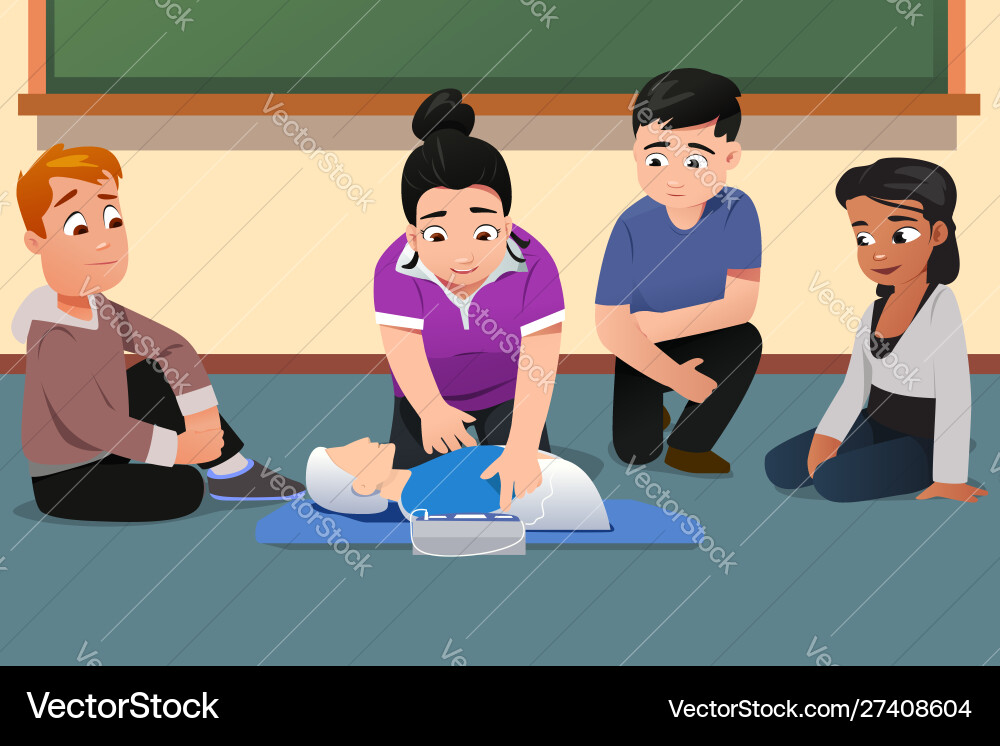 CPR Training Lesson – Students Learning Vector Image