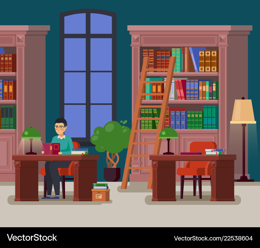 Librarian or student at library athenaeum Vector Image