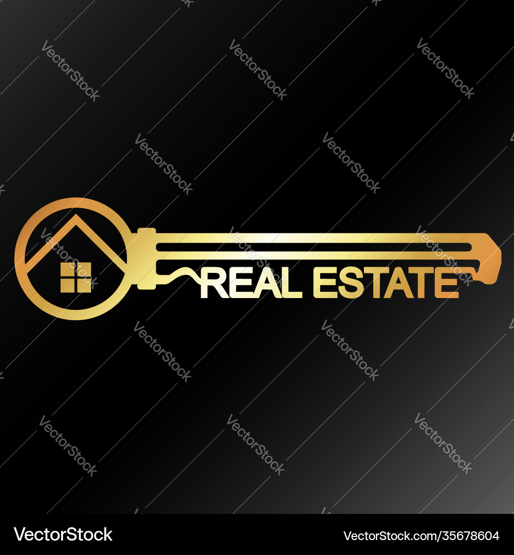 Real estate golden key unique design Royalty Free Vector
