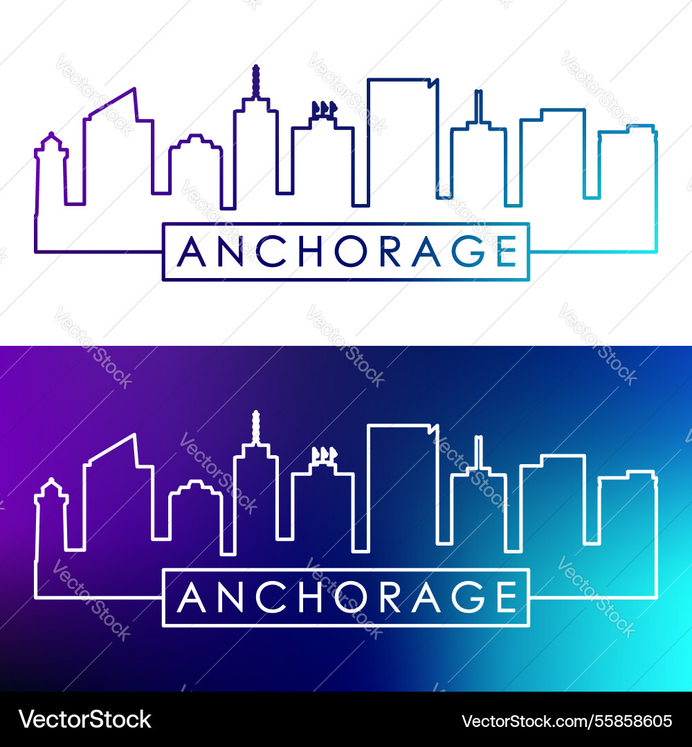 Anchorage skyline colorful linear style single Vector Image