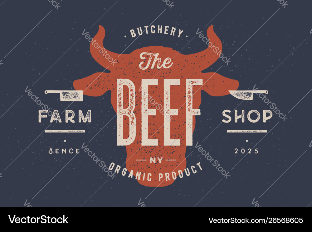 Beef cow bull vintage typography lettering Vector Image