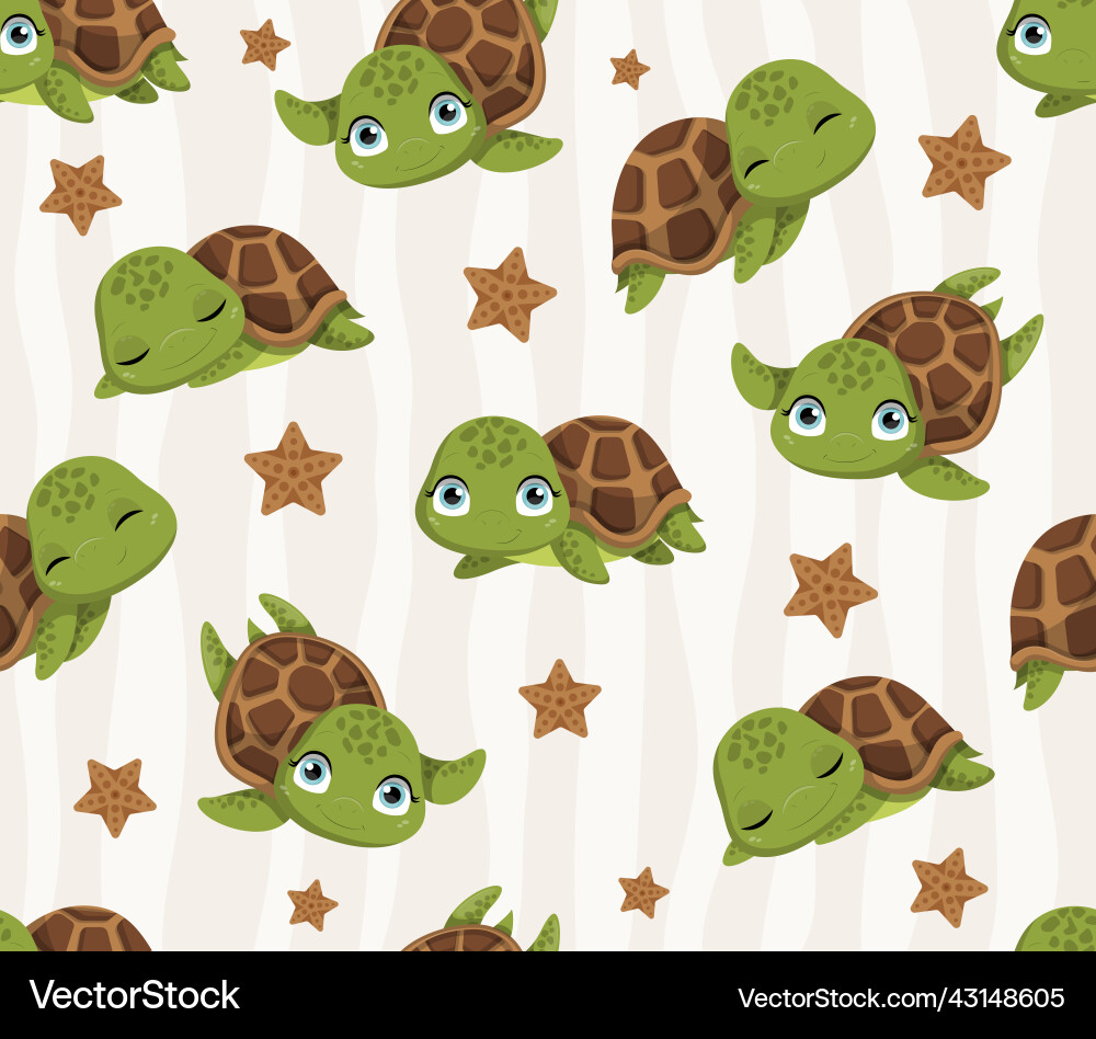Cute Turtle Seamless Pattern Royalty Free Vector Image