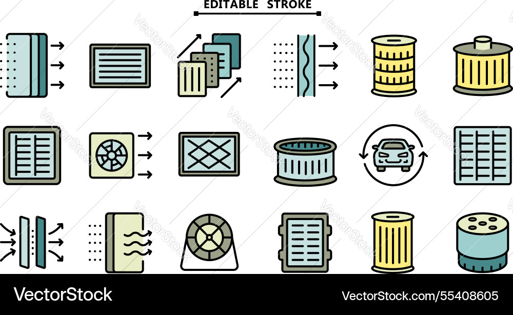 Different car filters icons set editable stroke Vector Image