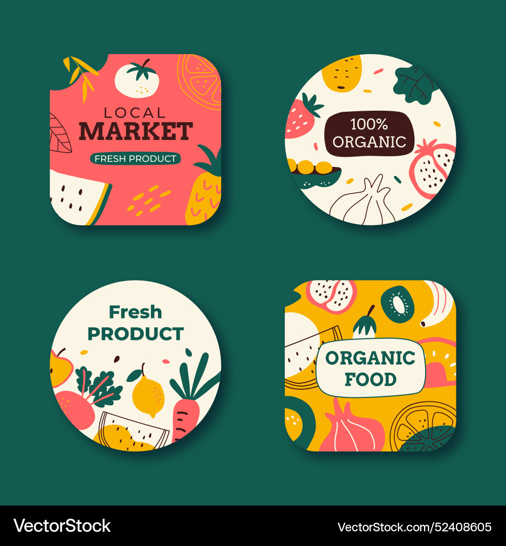 Hand drawn local market labels template Royalty Free Vector