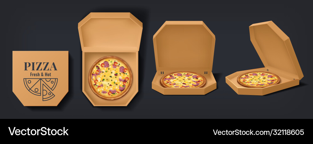 Realistic box with pizza 3d cardboard open Vector Image