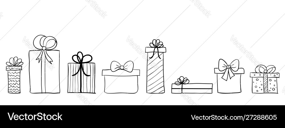 Seamless long banner with hand drawn gift boxes Vector Image