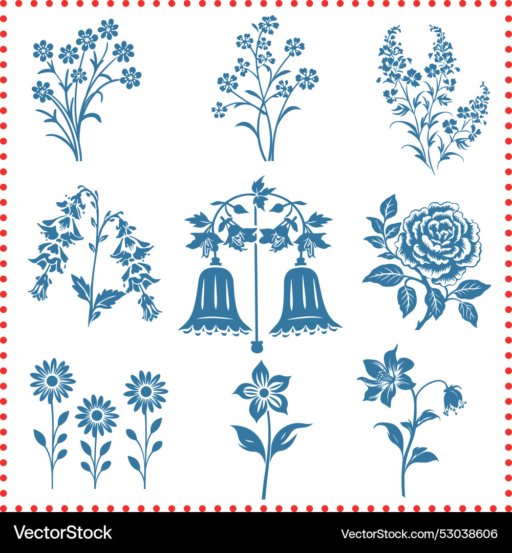 Abstract floral shapes in silhouette pack Vector Image