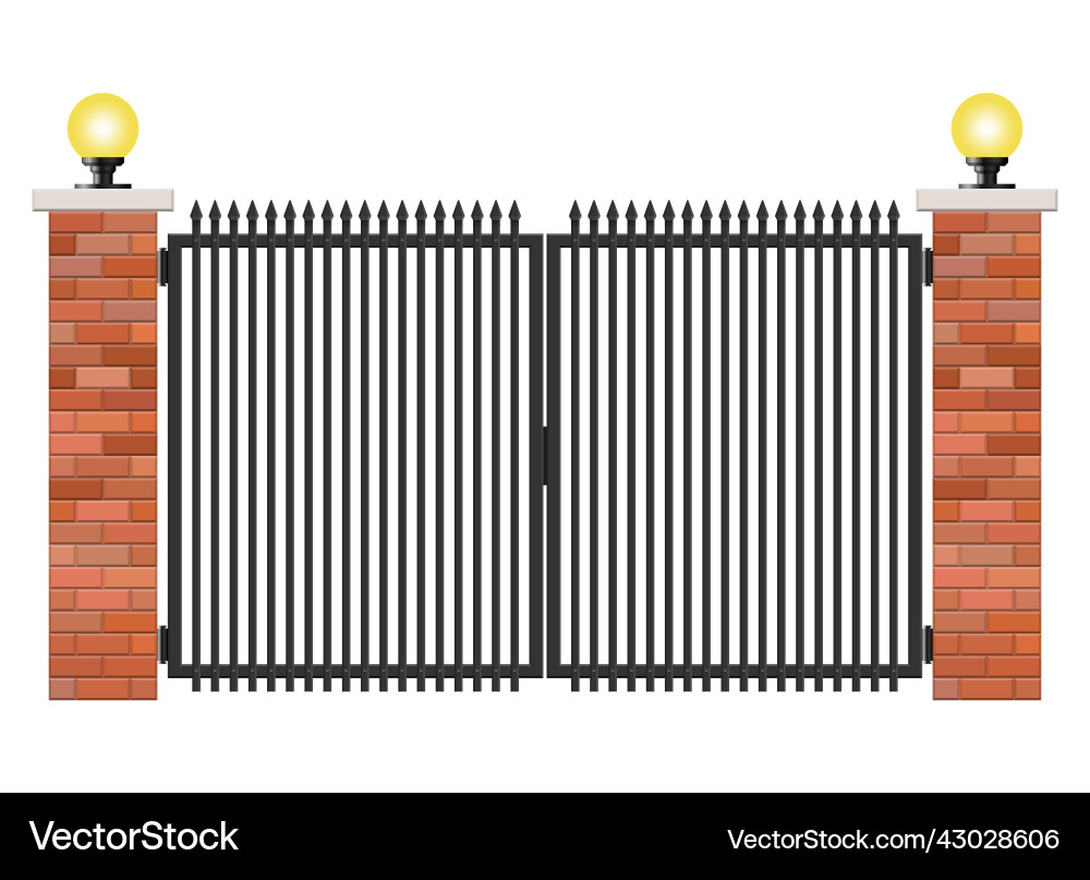 Brick and steel gate isolated on white background Vector Image