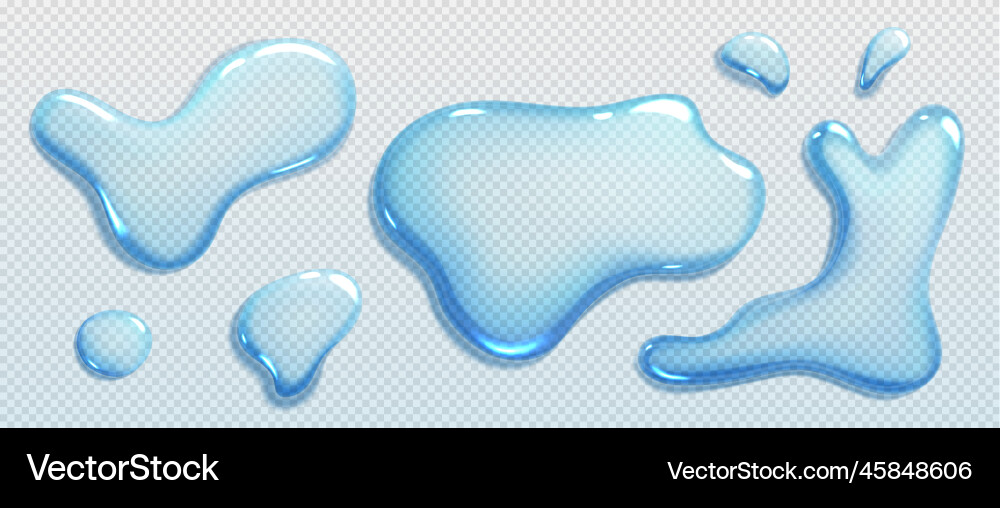 Liquid spills water drops and puddles Royalty Free Vector