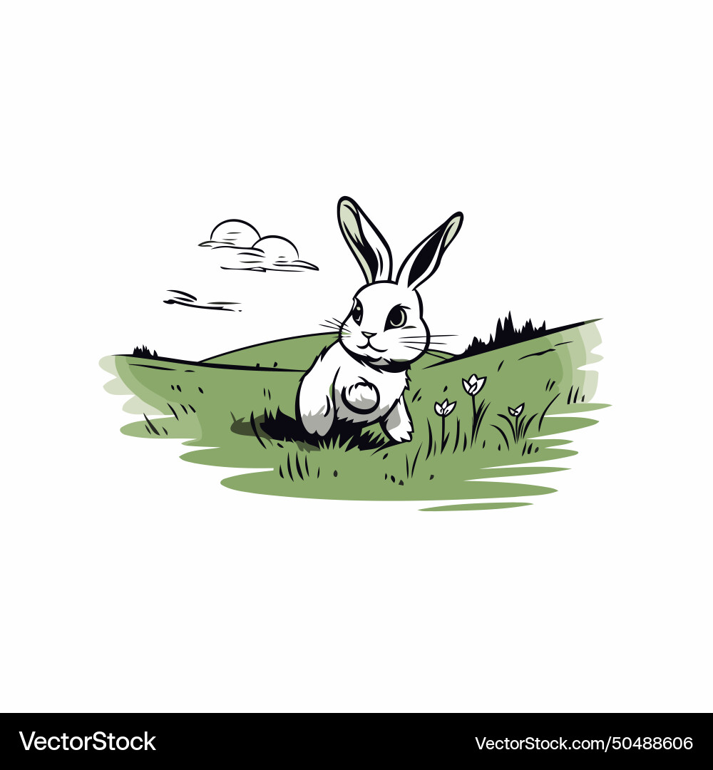 Rabbit in the grass on a white background Vector Image