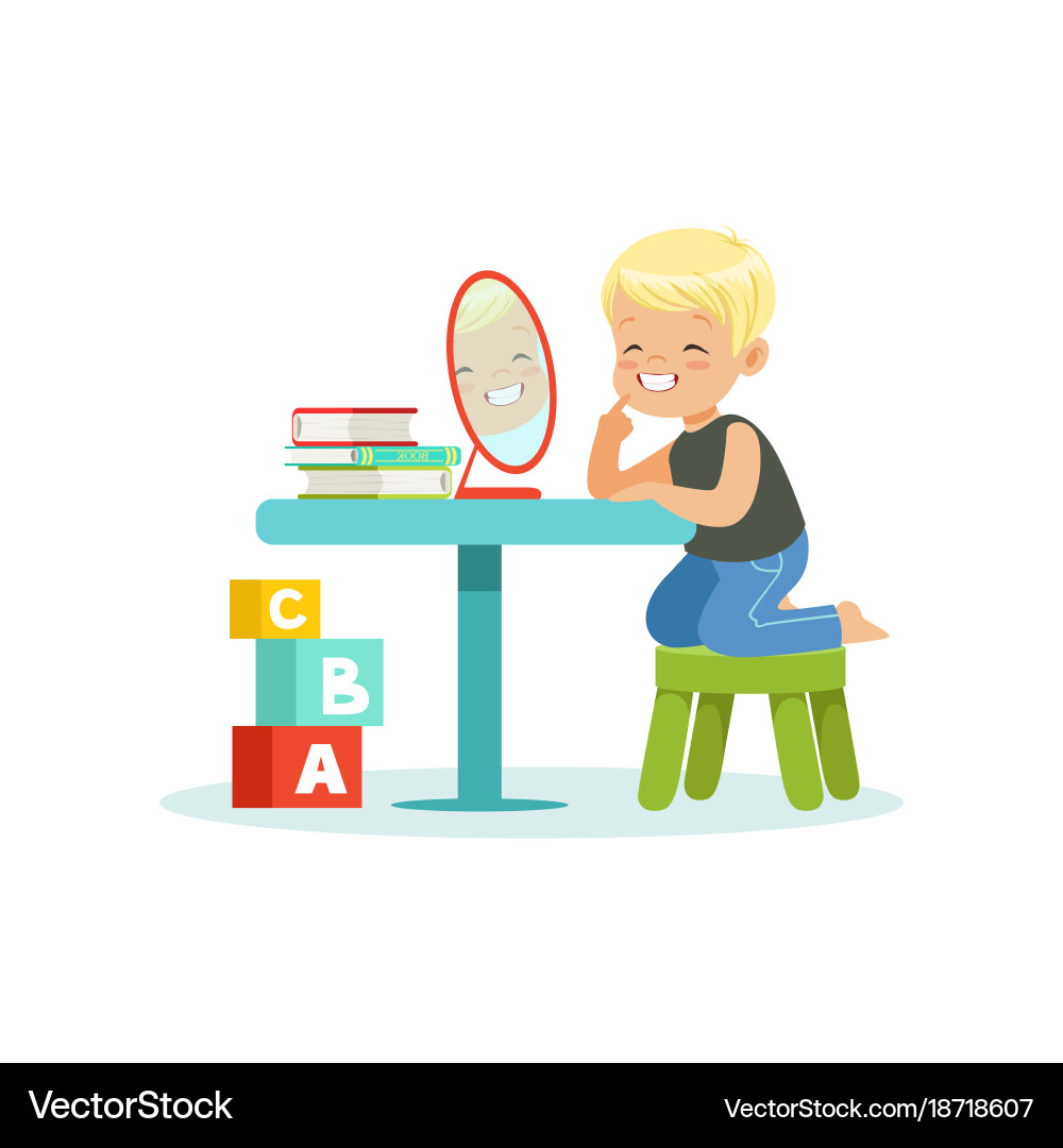 Boy Learning with Mirror Royalty Free Vector Image