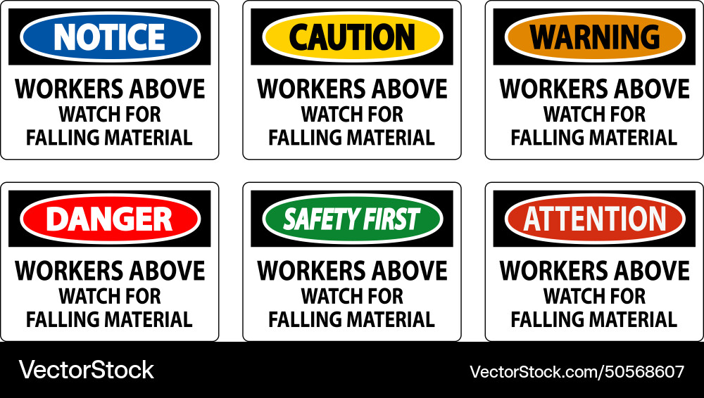Danger sign workers above watch for falling Vector Image