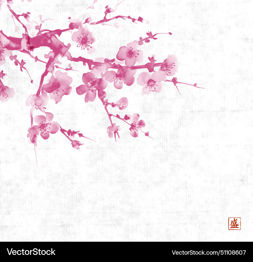 Delicate pink sakura flowers on rice paper Vector Image