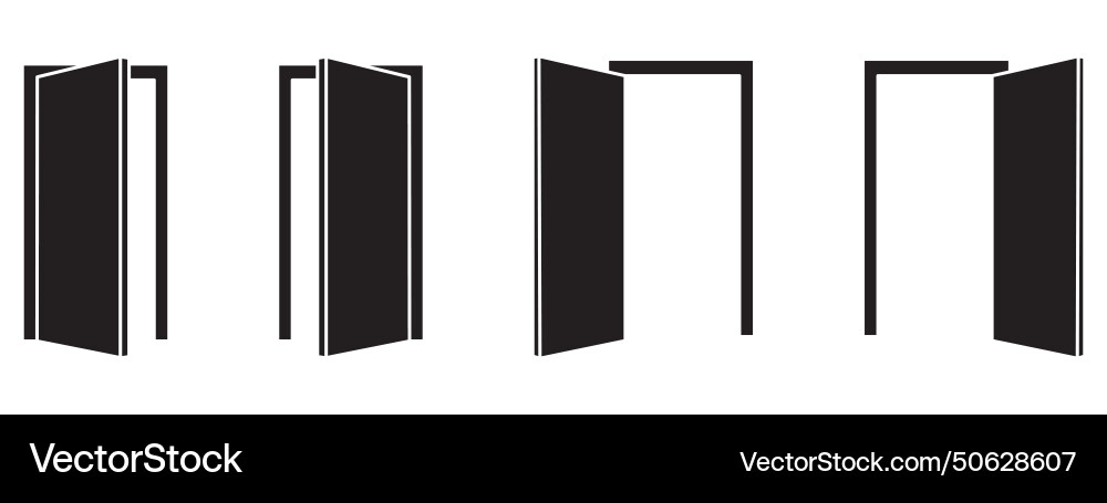Door icons set open close and ajar doors Vector Image