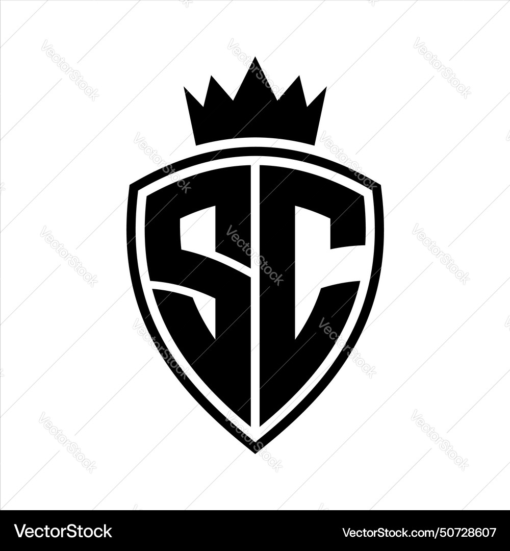 Sc letter monogram shield and crown outline shape Vector Image