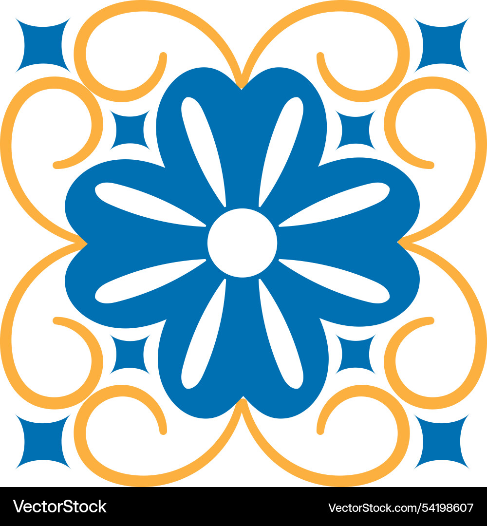 Seamless repeating pattern of stylized blue flower