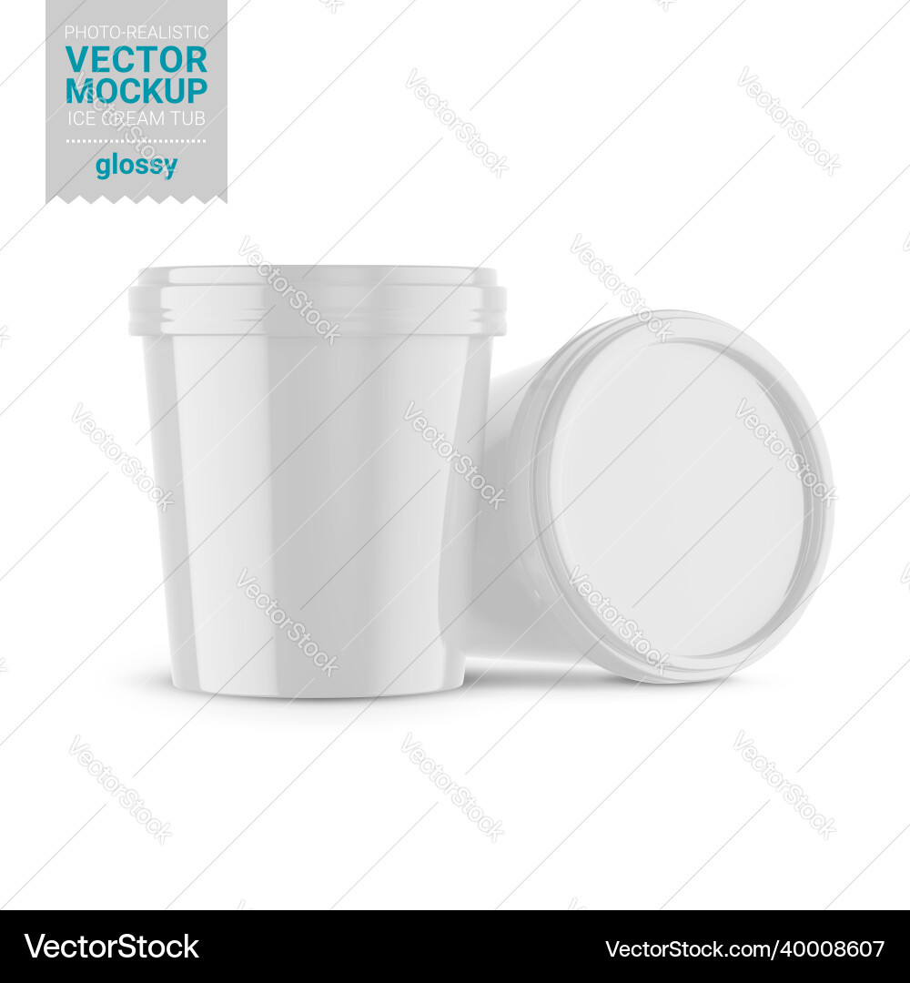 Two white glossy plastic container mockup Vector Image