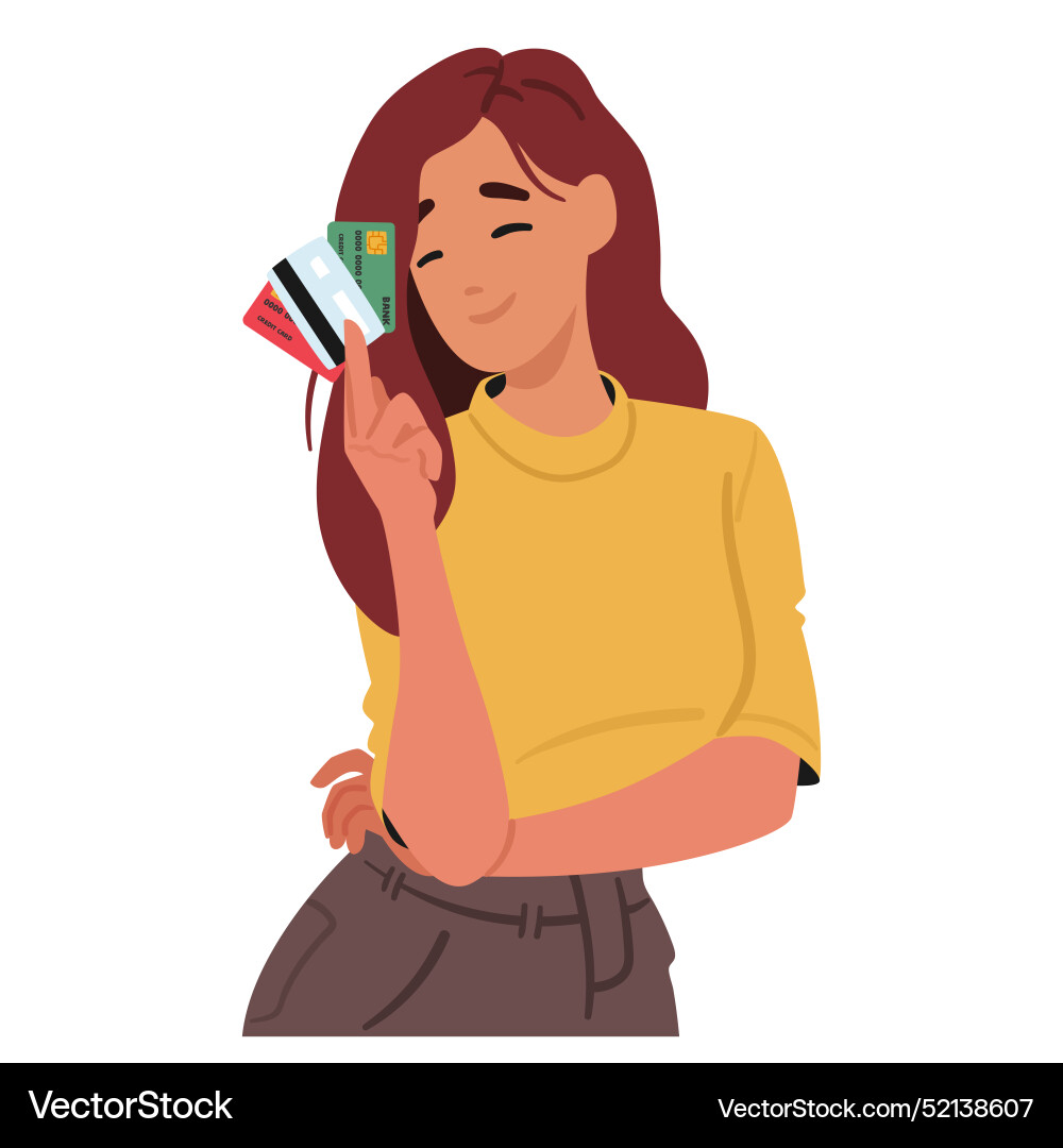 Young woman character holding multiple credit Vector Image