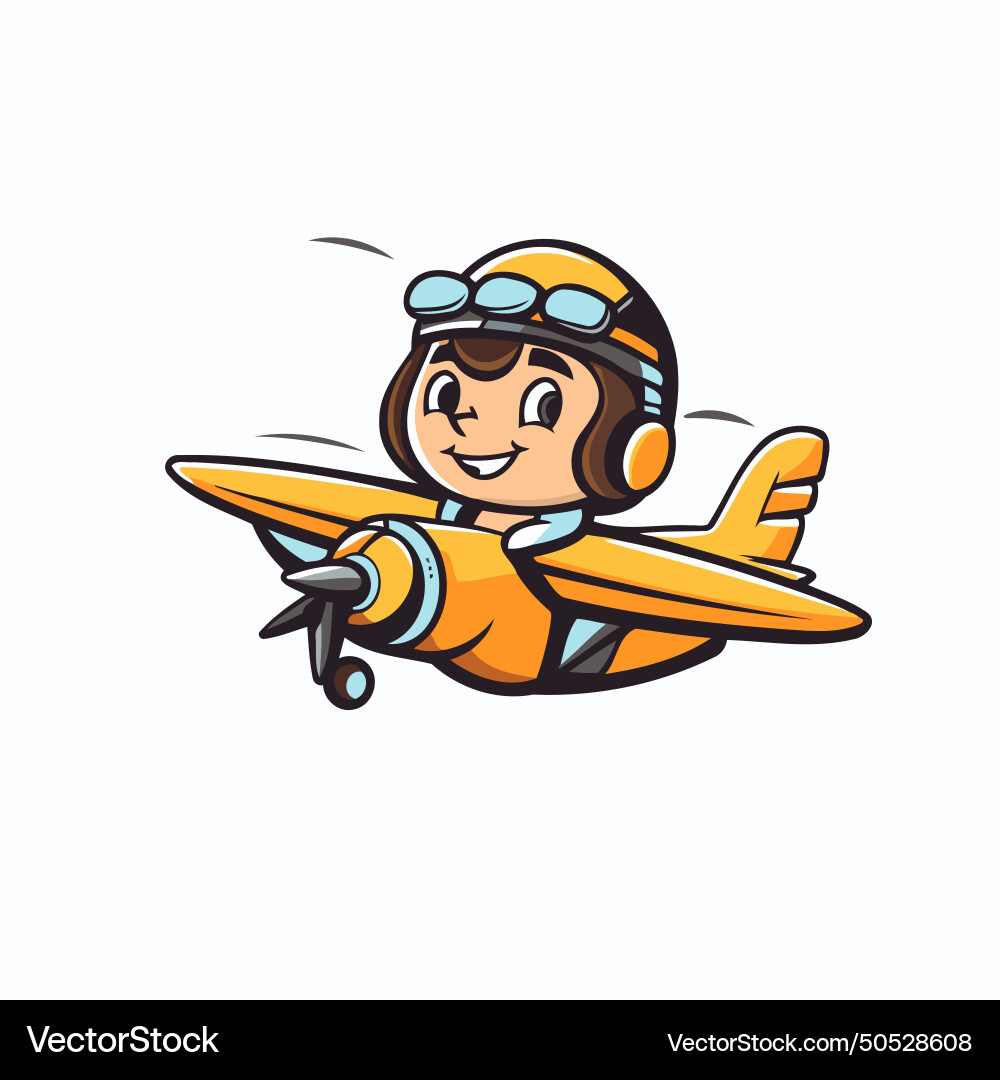 Cartoon pilot with a plane isolated on white Vector Image