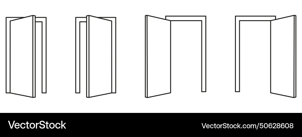 Door icons set open close and ajar doors Vector Image