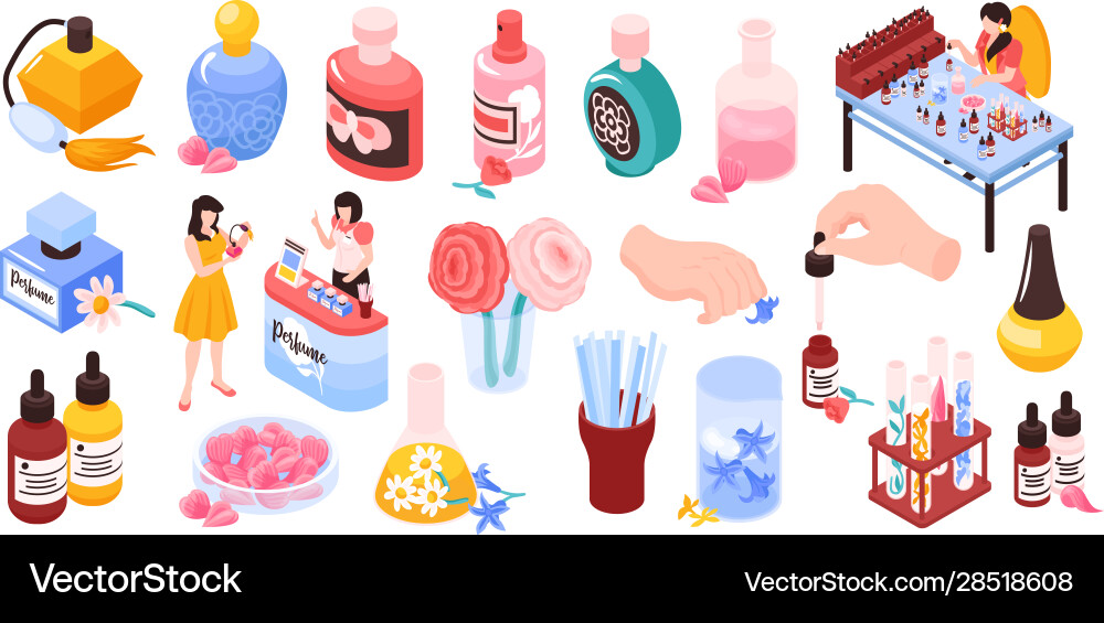 Perfume isometric set Royalty Free Vector Image