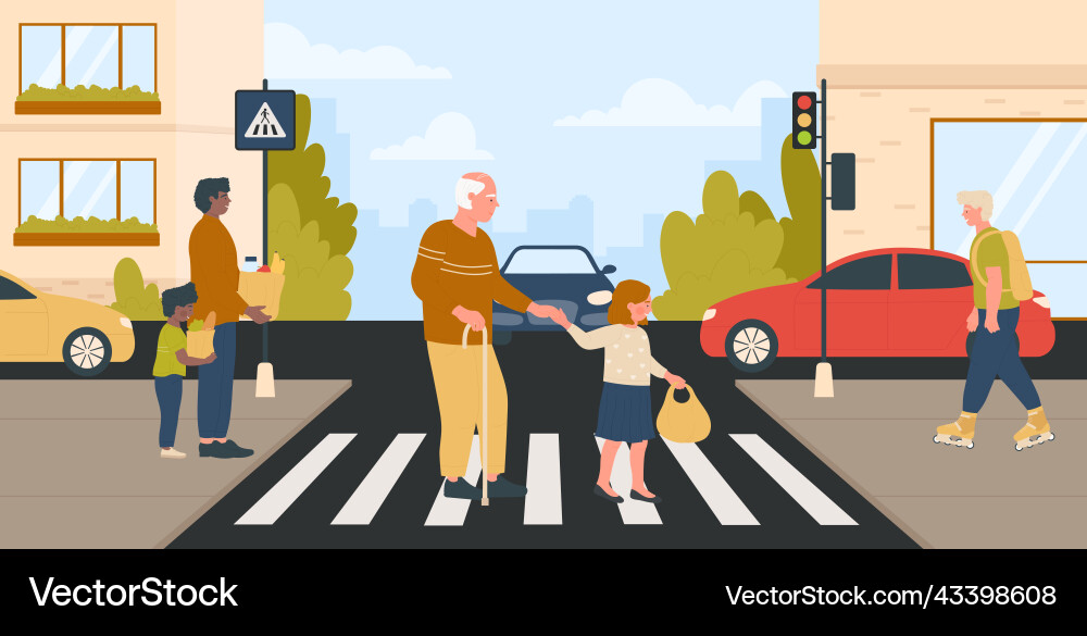Polite kid with good manners holding senior hand Vector Image