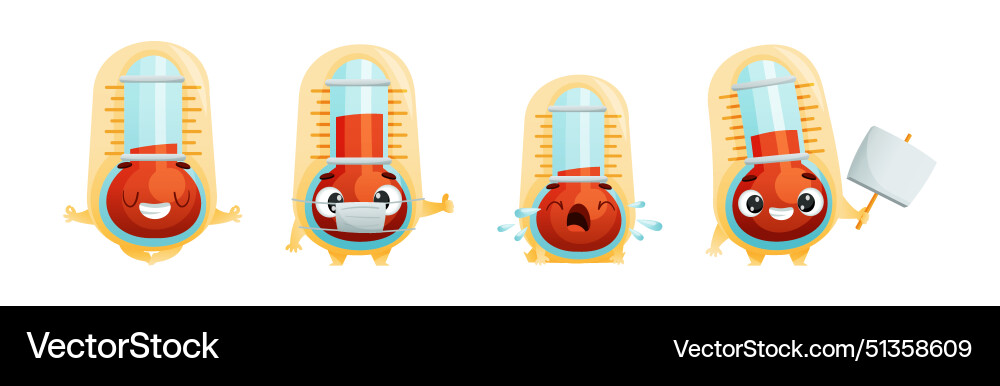 Cartoon thermometer character in different pose Vector Image