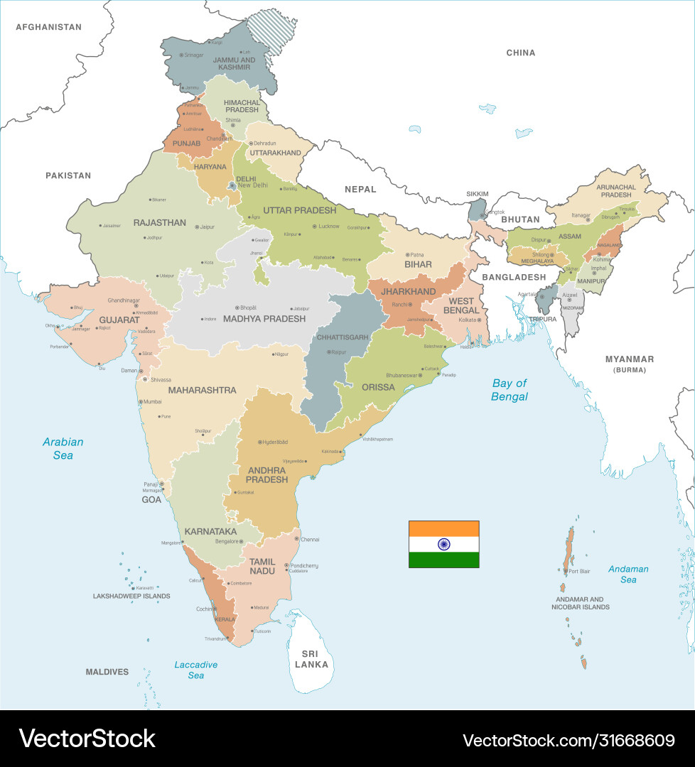 Colorful map india Royalty Free Vector Image - VectorStock