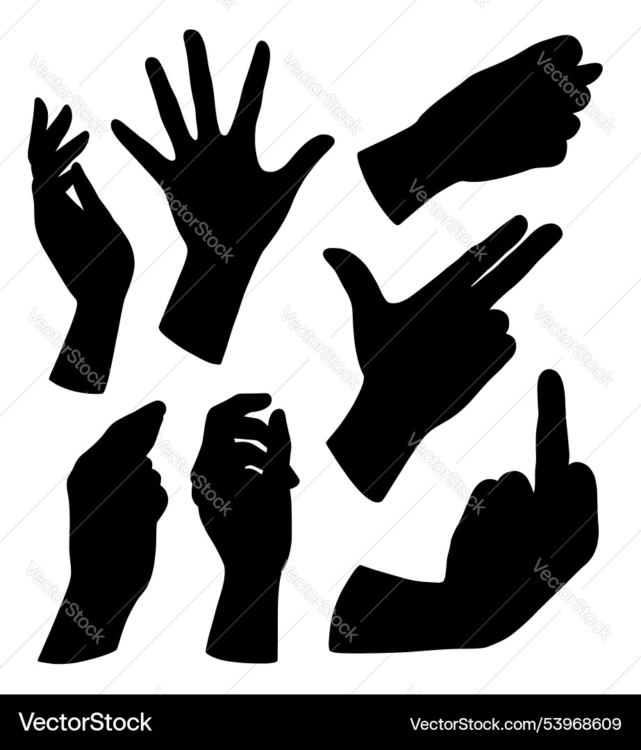 Human hand sign action black silhouette Royalty Free Vector