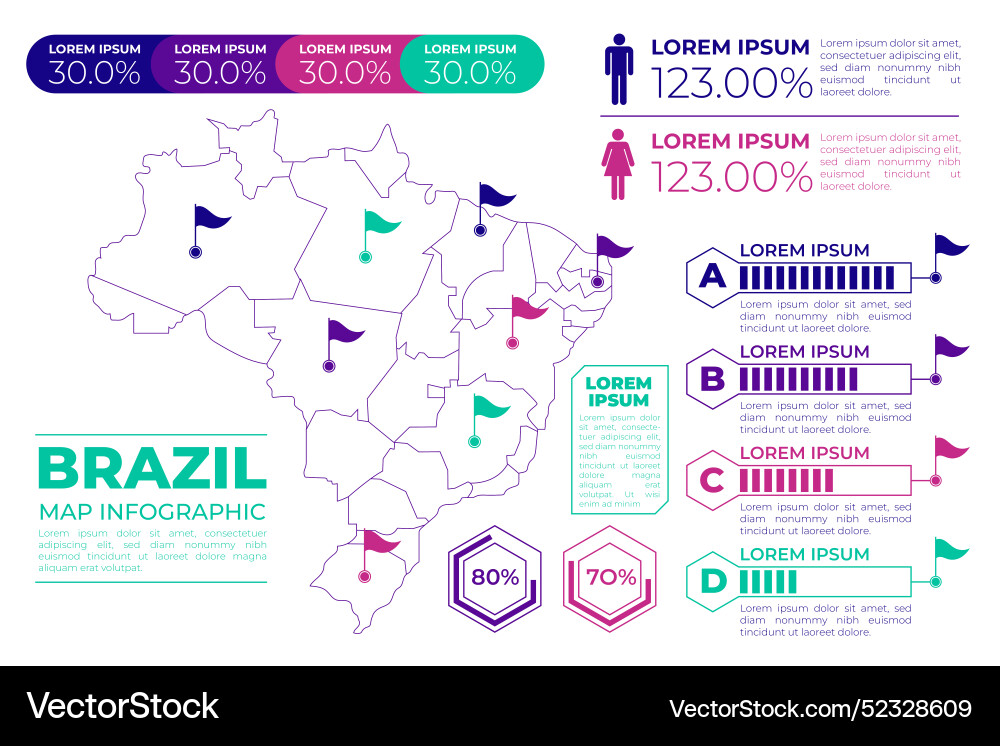 Infographic of brazil map in linear design Vector Image