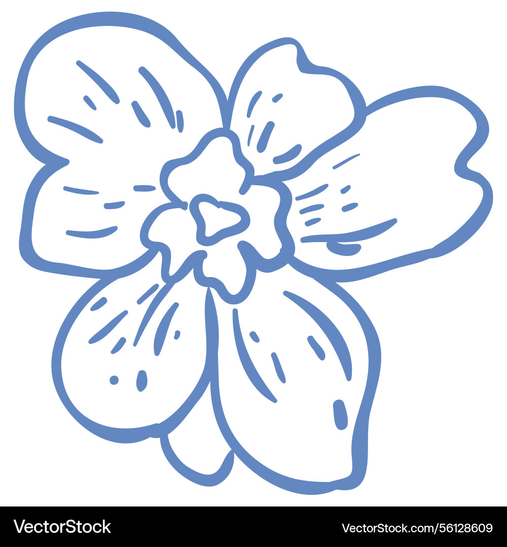 Line art blue flower Royalty Free Vector Image
