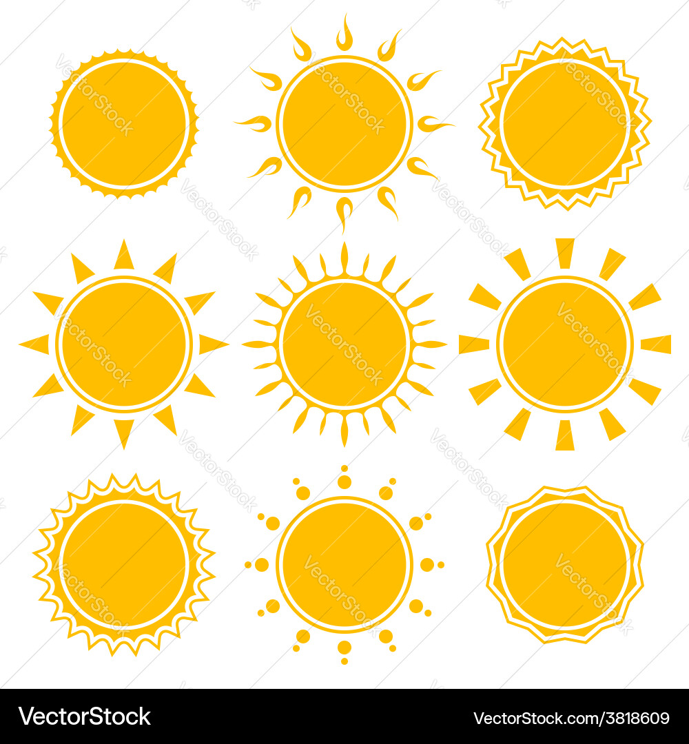 Set of shiny bright yellow sun Royalty Free Vector Image