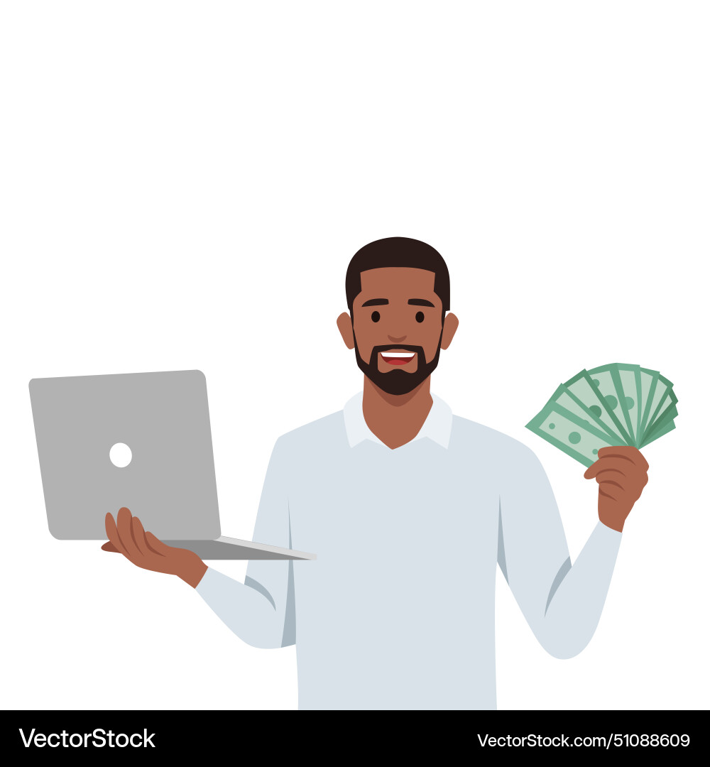 Young man making money in internet winning plenty Vector Image