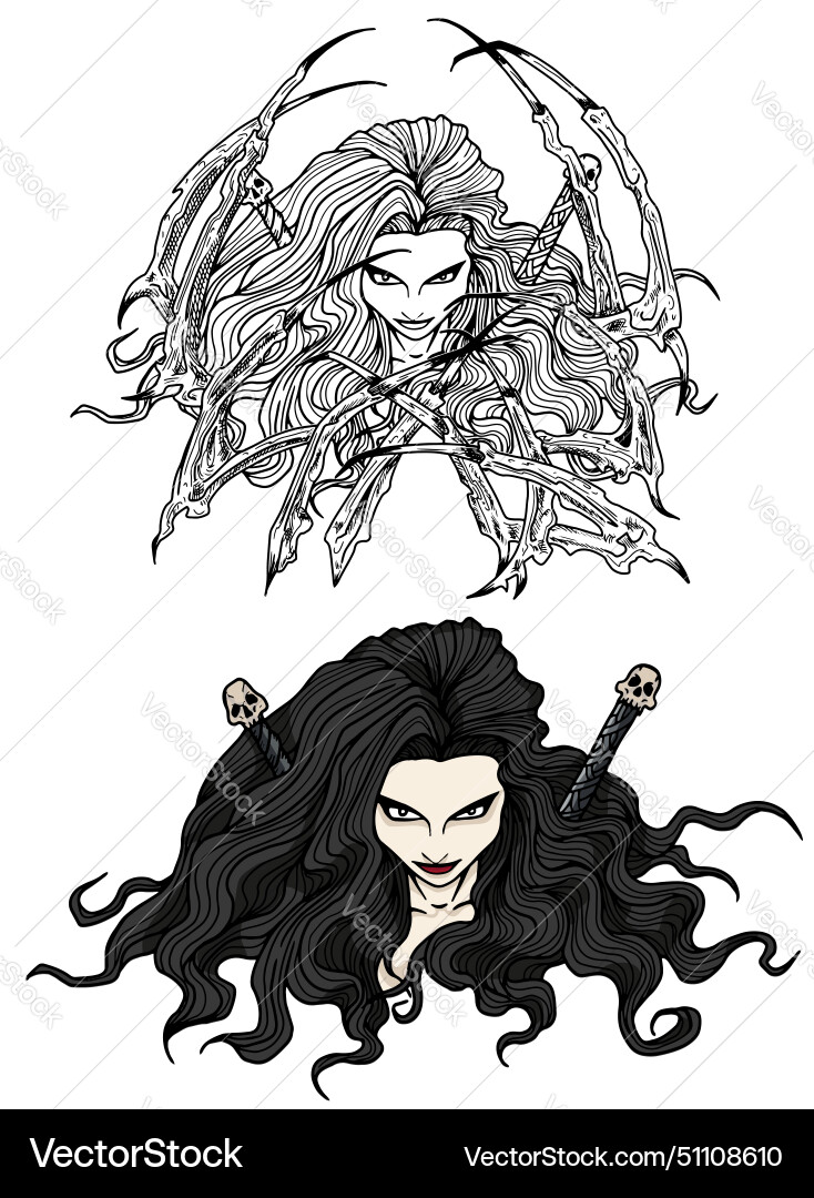 Fantasy engraved with woman as demon Royalty Free Vector