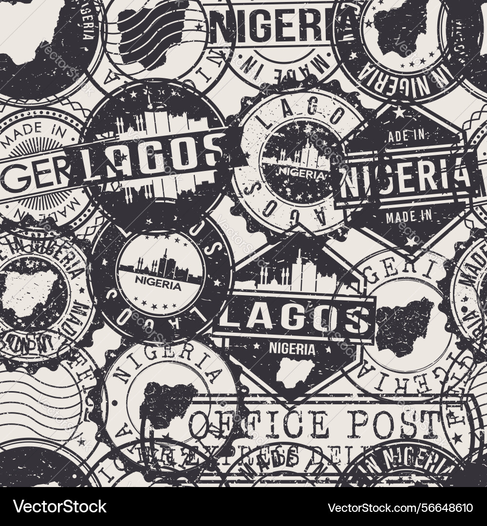 Lagos nigeria stamps pattern Royalty Free Vector Image